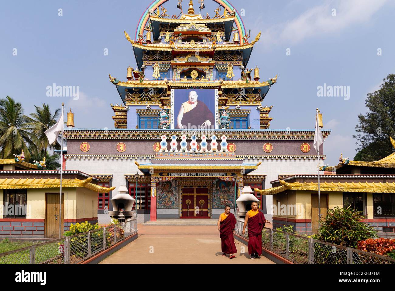 A group of Buddhist monk seen at the Namdroling Monastery Temple. His ...