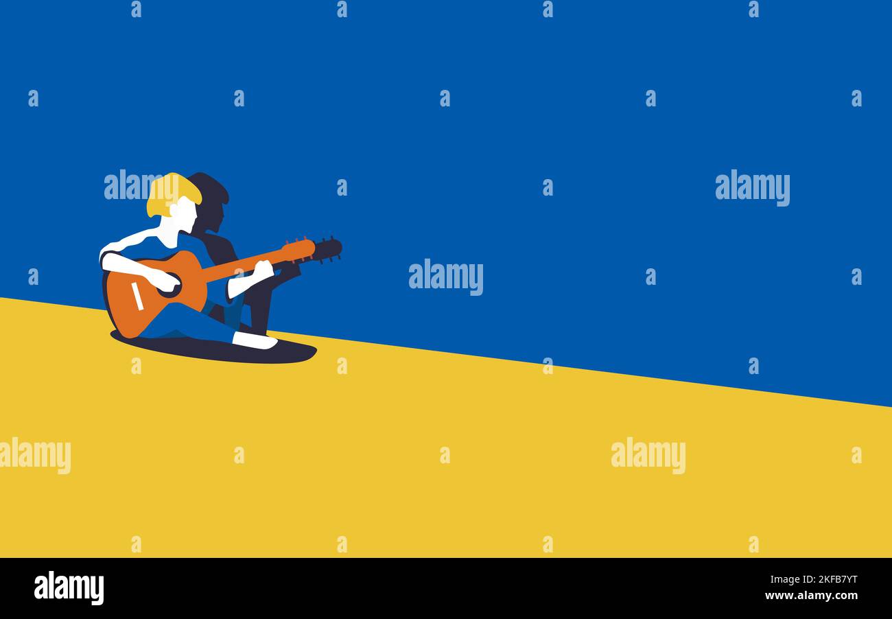 Vector illustration of a guitarist playing the guitar. Guitar learning ...