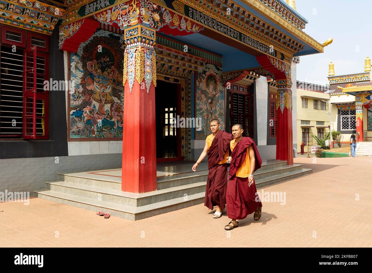 A group of Buddhist monk seen at the Namdroling Monastery Temple. His ...