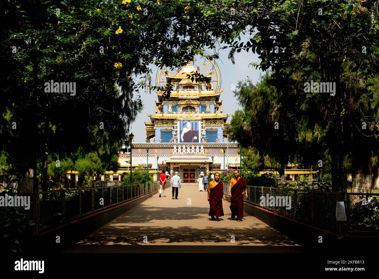 A group of Buddhist monk seen at the Namdroling Monastery Temple. His ...