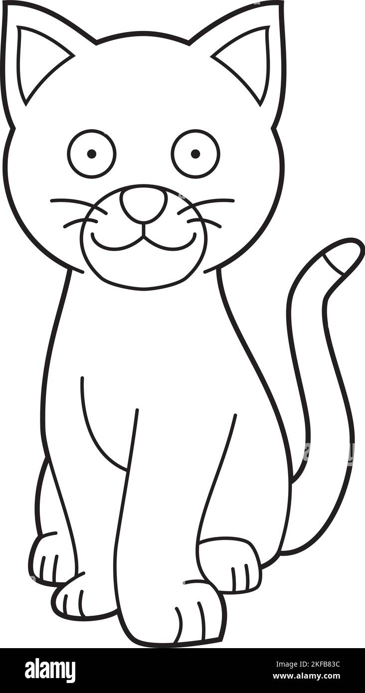 Easy coloring cartoon vector illustration of a cat Stock Vector Image ...