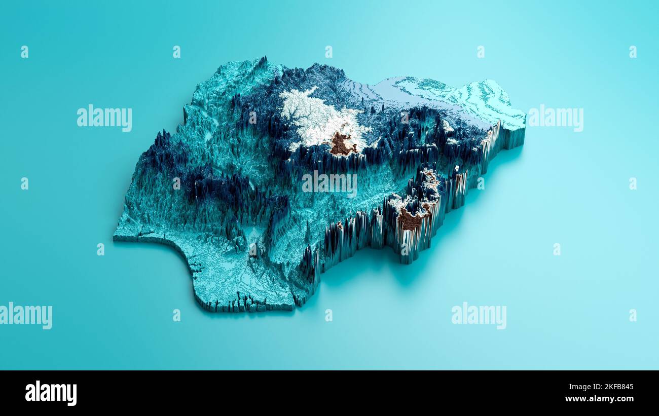 A Topographic Nigeria Map Hypsometric Elevation tint Spectral Shaded ...