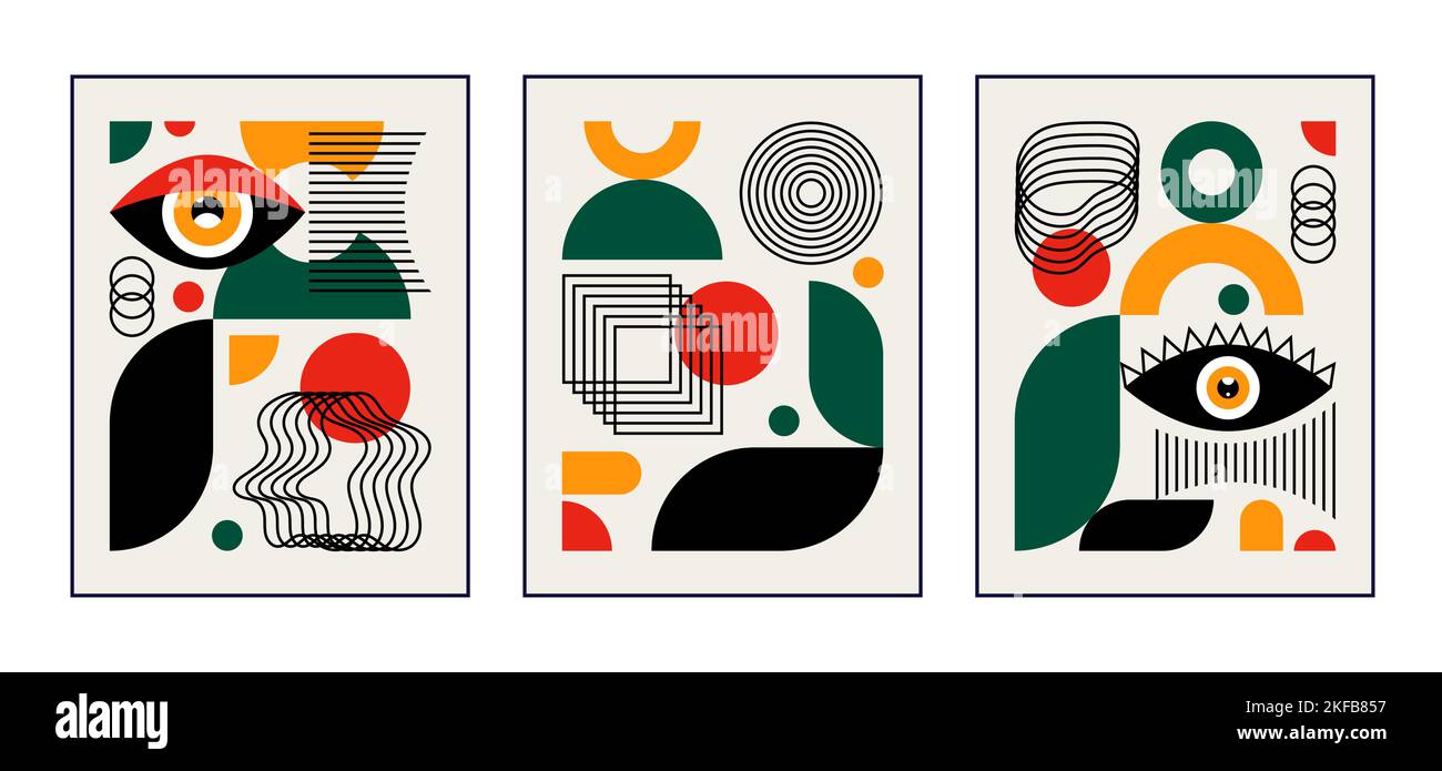 Bauhaus geometric posters. Abstract design with different shapes and ...