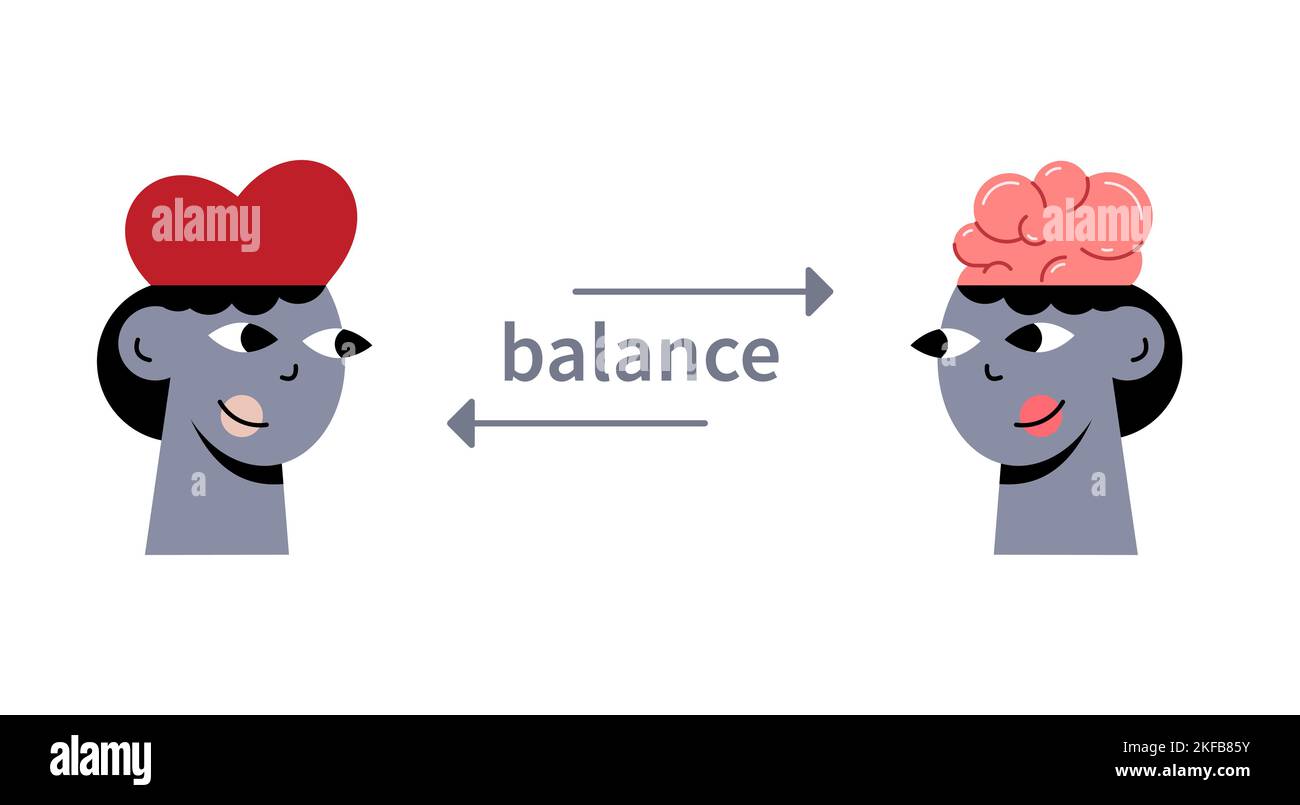 Brain heart balance. Two pretty grey heads opposite each other Stock ...