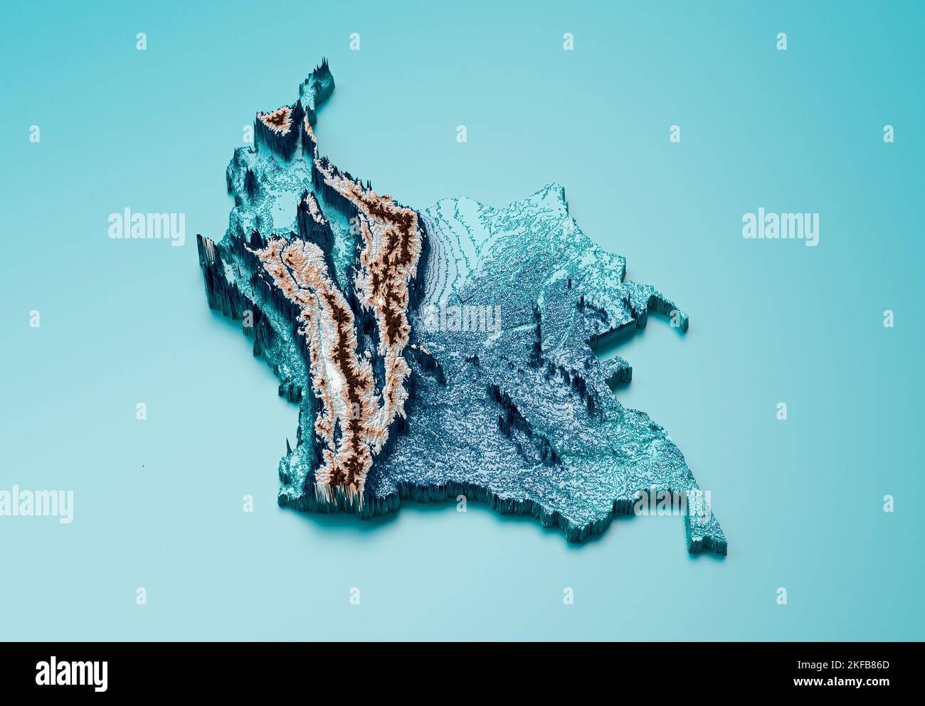 A Topographic of Colombia Map Hypsometric, Elevation tint Spectral ...