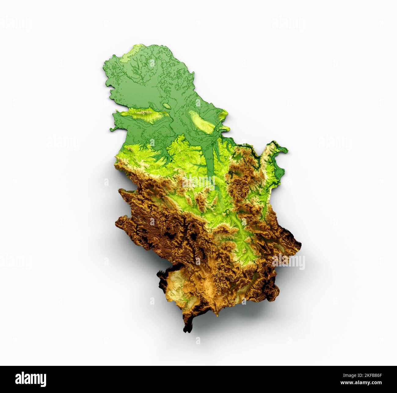 A 3d illustration of Serbia Map Shaded relief Color Height map on the ...