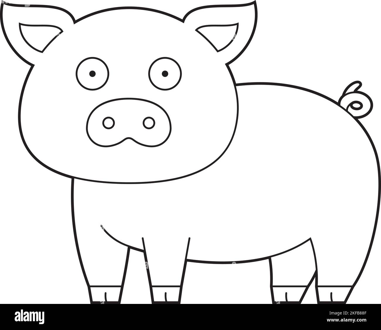 Easy coloring cartoon vector illustration of a pig Stock Vector Image ...
