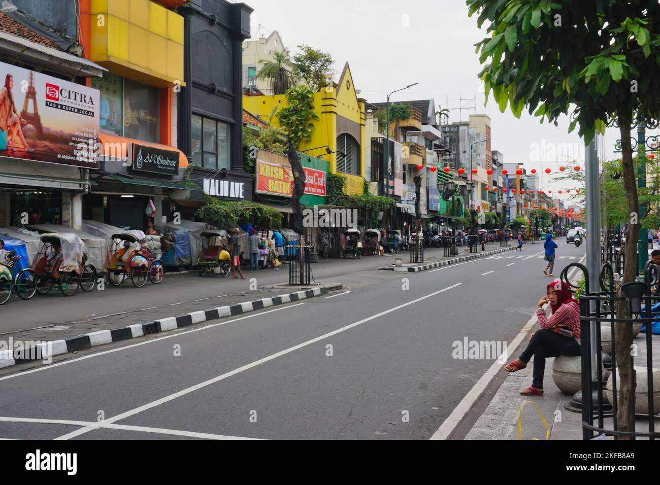 Yogyakarta, Java, Indonesia - March 6th 2018: View along Malioboro Road ...