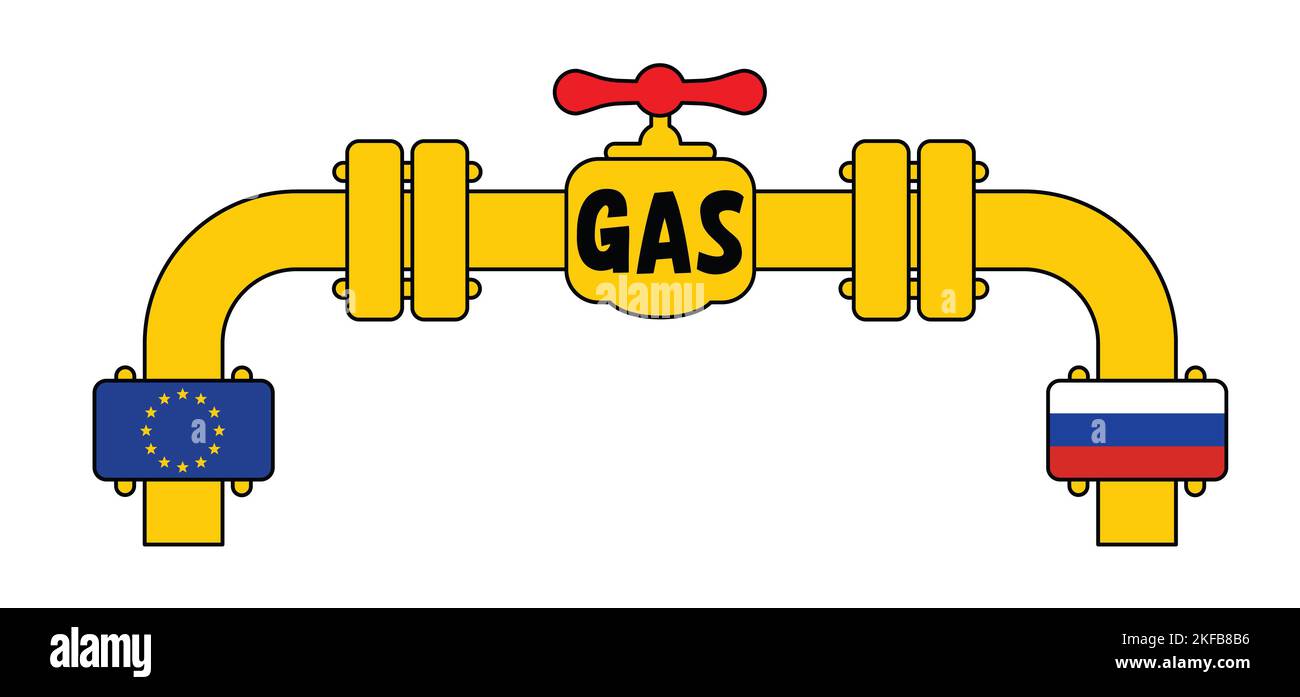 Oil or gas pipeline with flags and with fittings and valves. Valve on ...