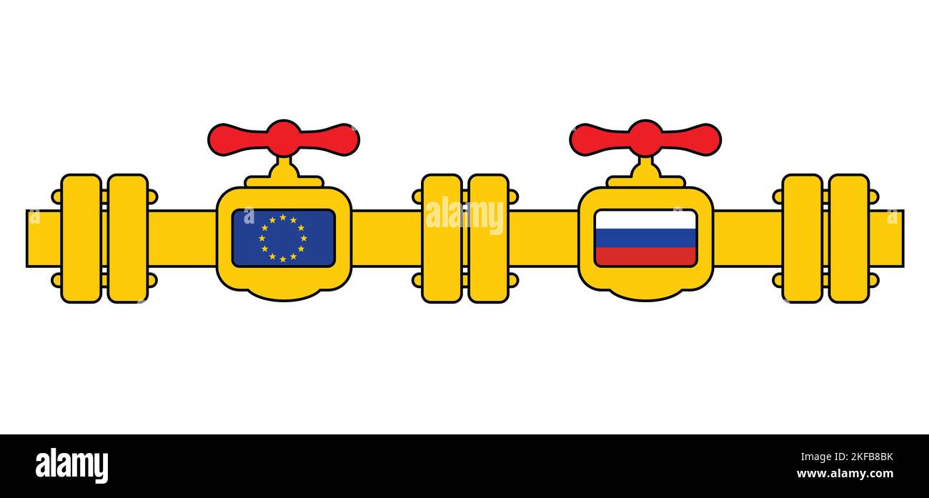 Oil or gas pipeline with flags and with fittings and valves. Valve on ...