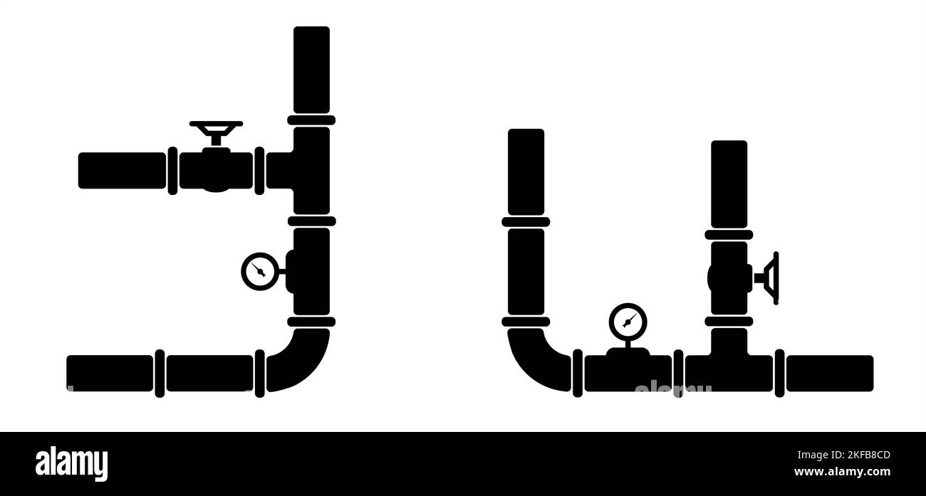 Water, oil or gas pipeline with fittings and valves. Pipeline and black ...
