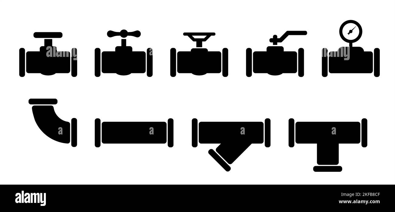 Water, oil or gas pipeline with fittings and valves. Pipeline and black ...