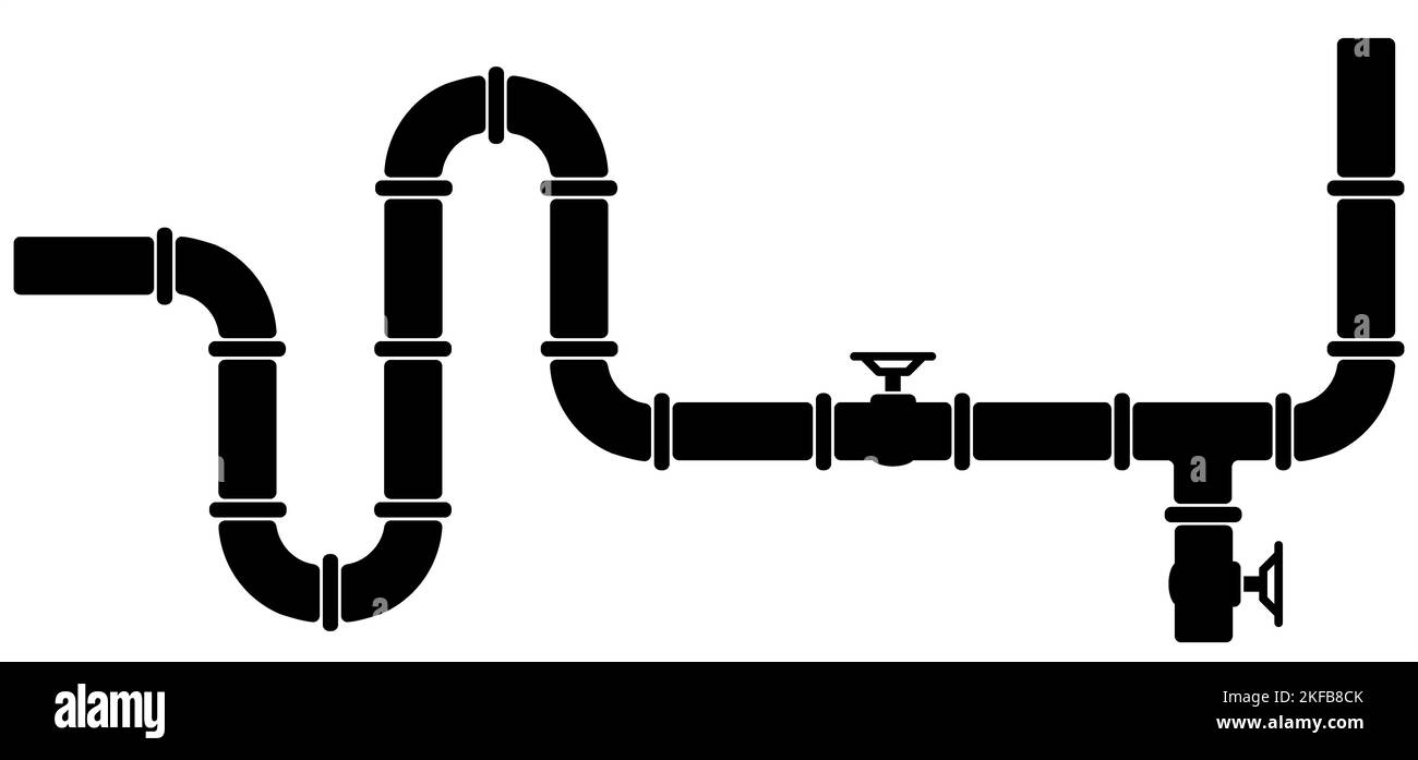 Water, oil or gas pipeline with fittings and valves. Pipeline and black ...