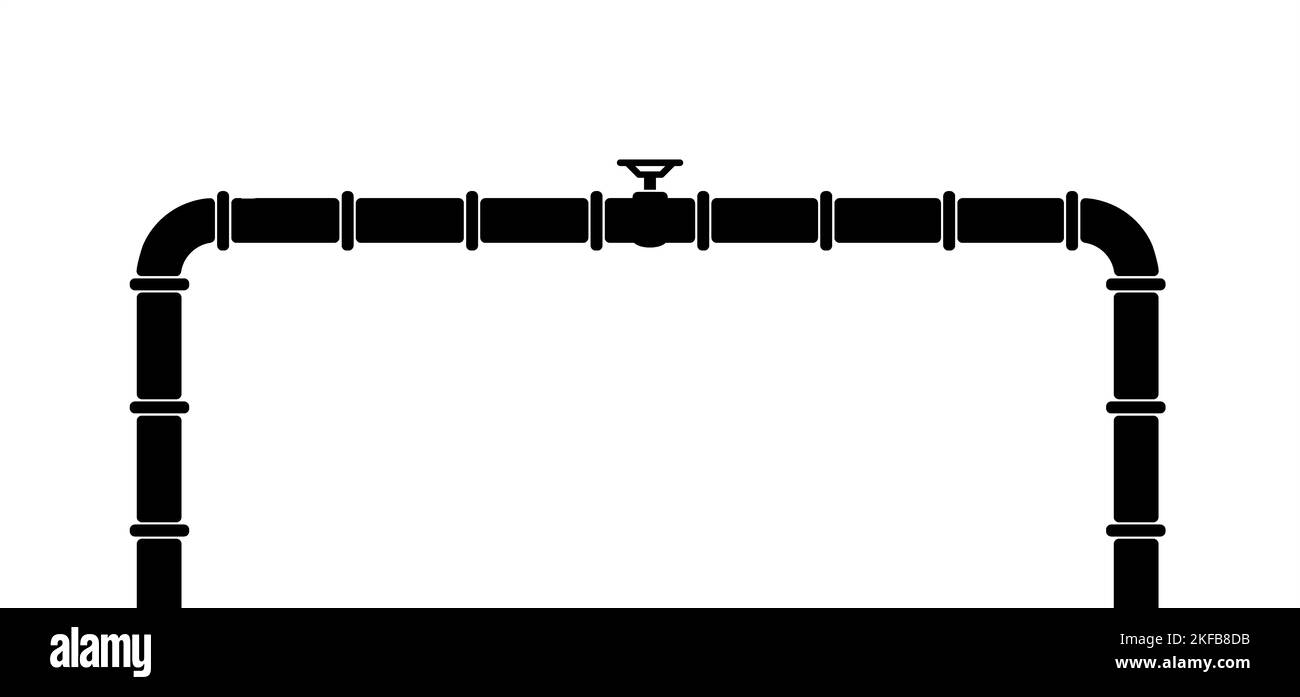 Water, oil or gas pipeline with fittings and valves. Pipeline and black ...
