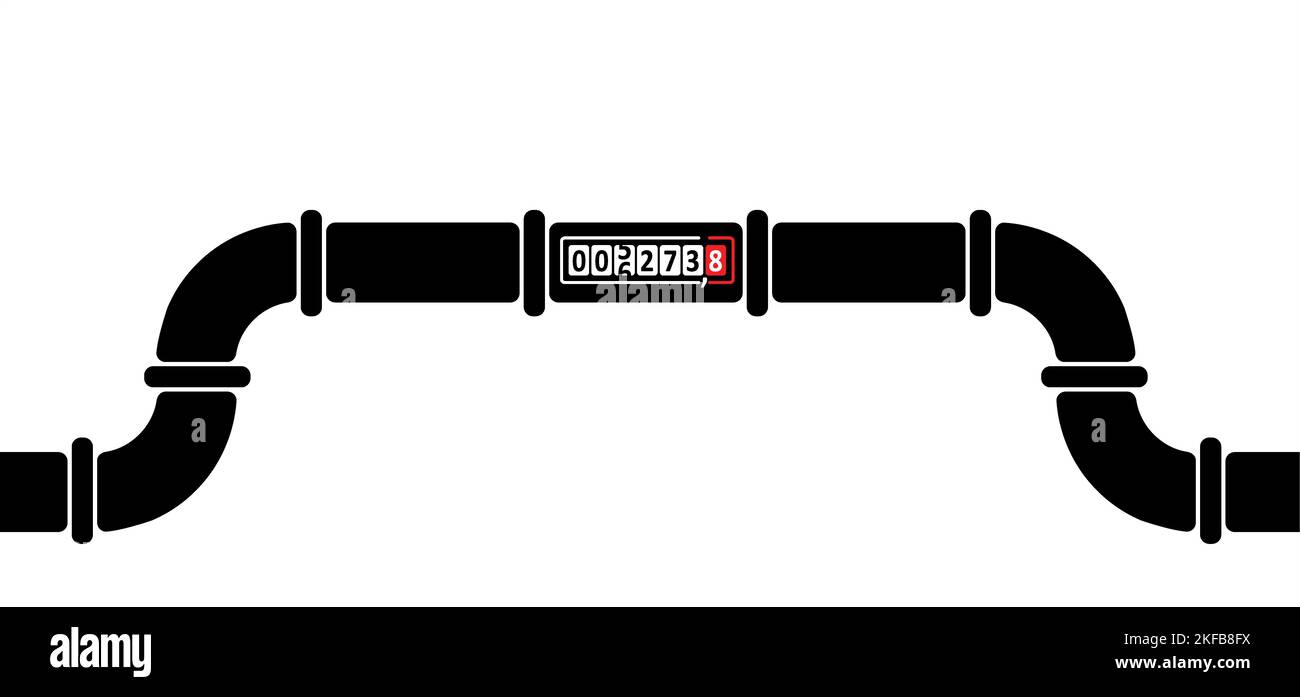 Water, oil or gas pipeline with fittings and valves. Pipeline and black ...