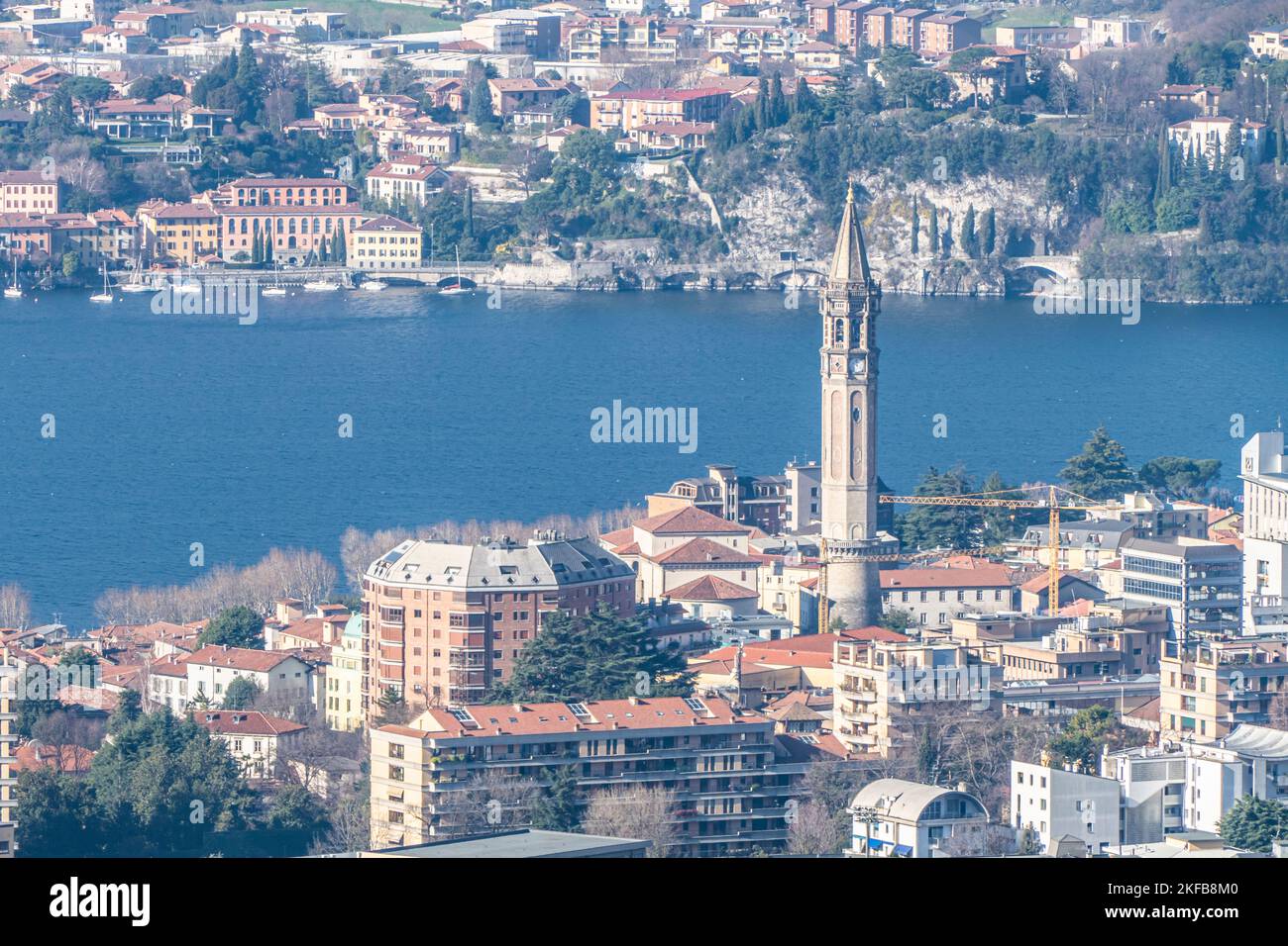 Aerial view of Lecco and his beautiful bell tower Stock Photo - Alamy