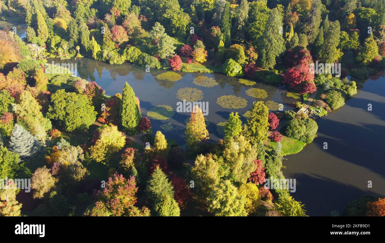 Sheffield Park in autumn sunshine showing vivid colours and lake Stock ...