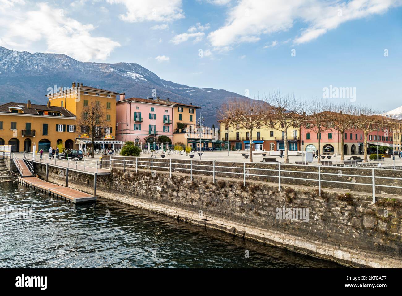 Colico, Italy - 03-02-2021: The main square of Colico with its colorful ...
