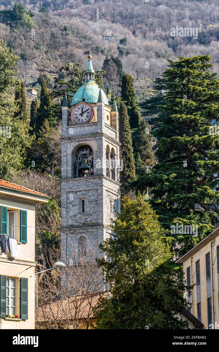 The stone clock tower of Bellano Stock Photo - Alamy