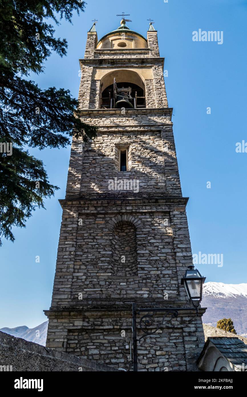 The stone bell tower of Bellano Stock Photo - Alamy