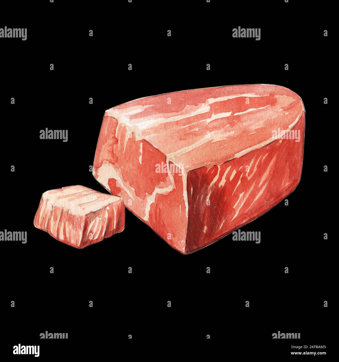 Raw meat watercolor illustration on black background Stock Photo - Alamy