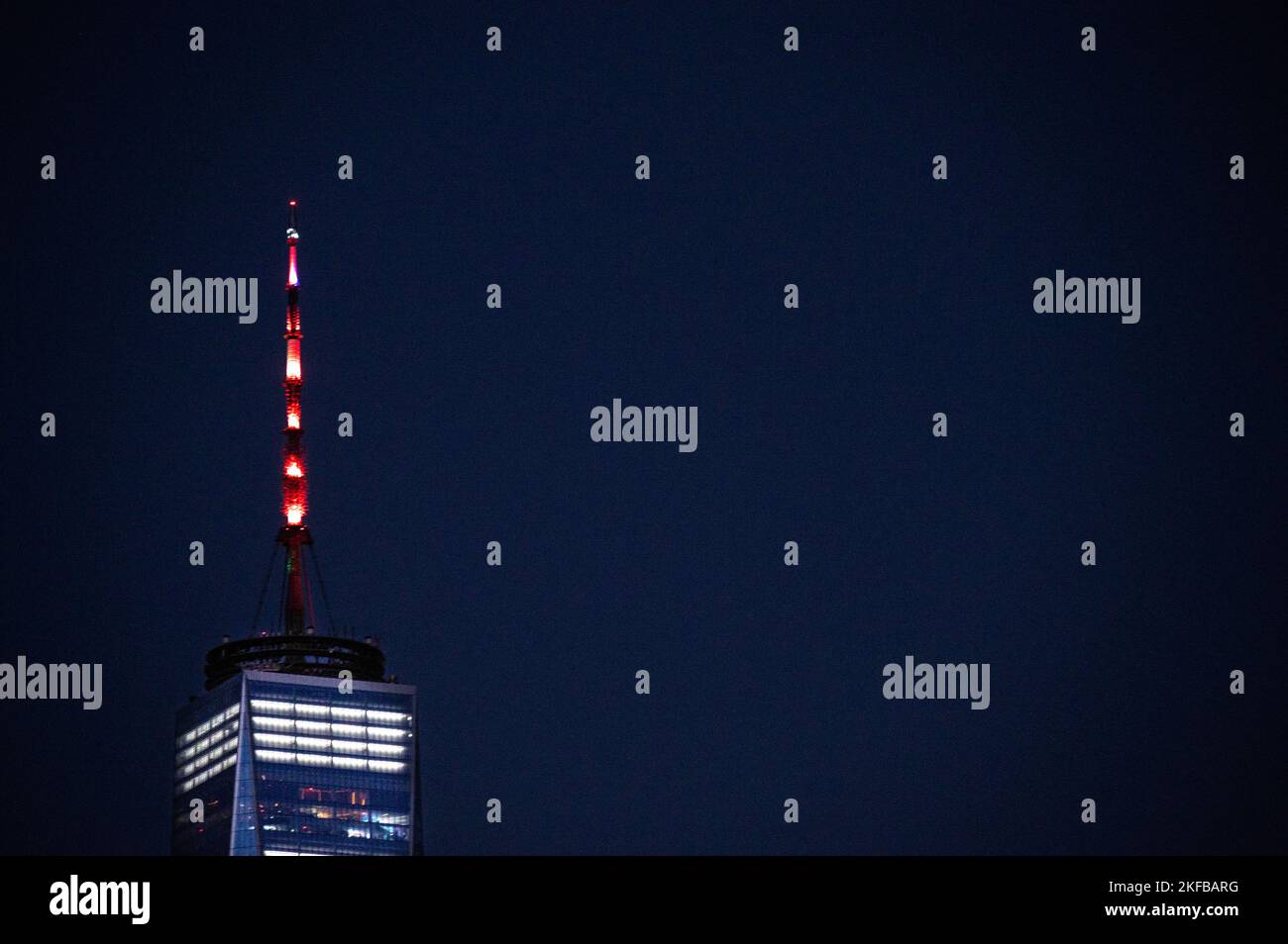 The tip of the Freedom Tower at night Stock Photo - Alamy
