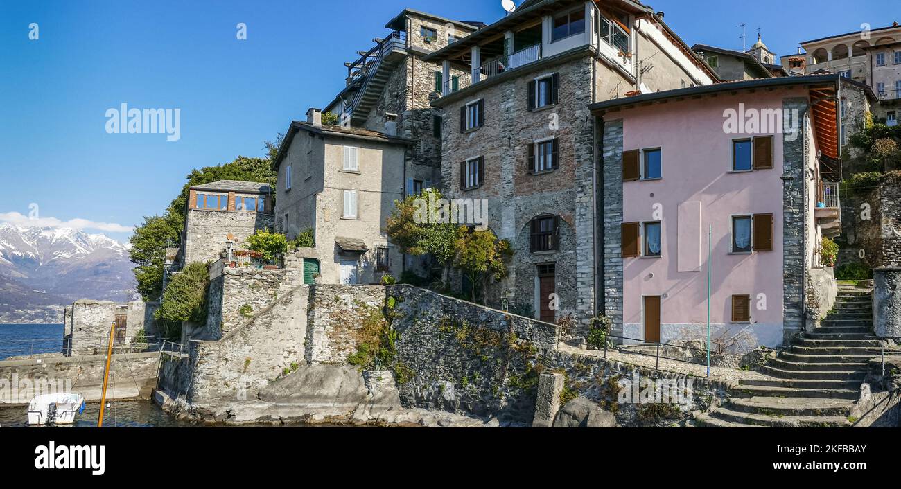 Stone houses in the small village of Corenno Stock Photo - Alamy