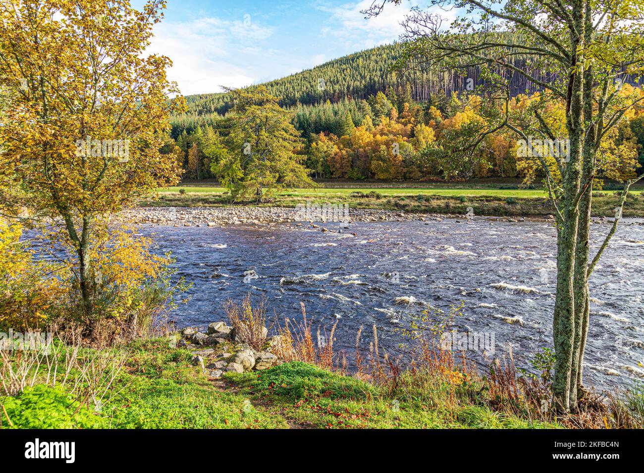 Autumn colours by the River Dee at Ballater, Aberdeenshire, Scotland UK ...