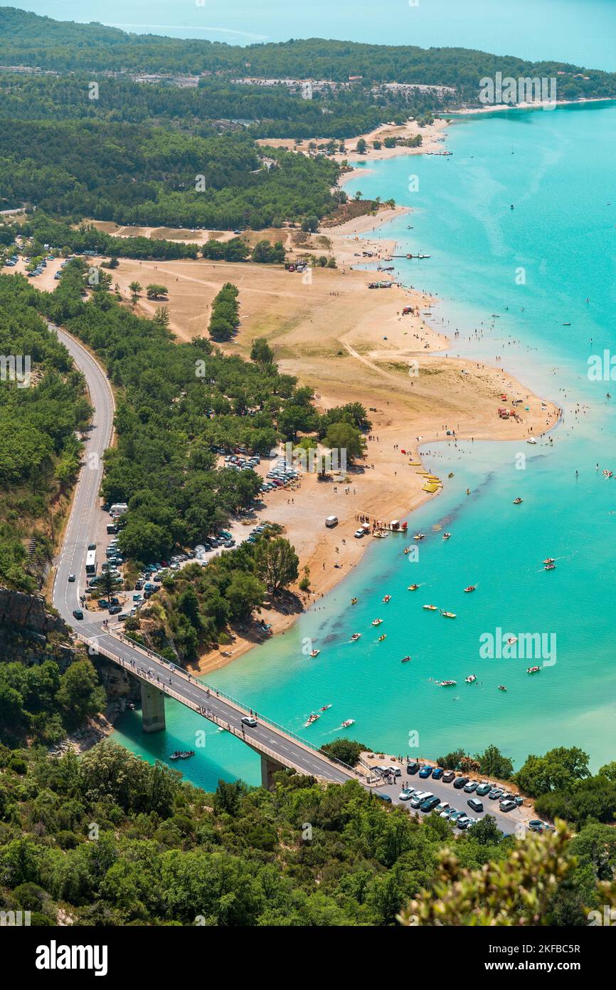 An aerial view of a beautiful forest near the sea on a sunny day Stock ...