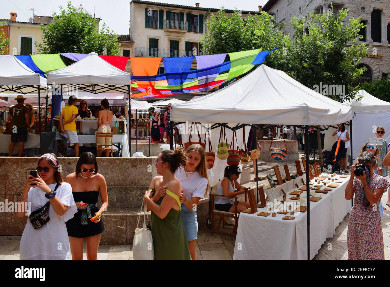 A street view of the popular town centre market in the hillside town of ...