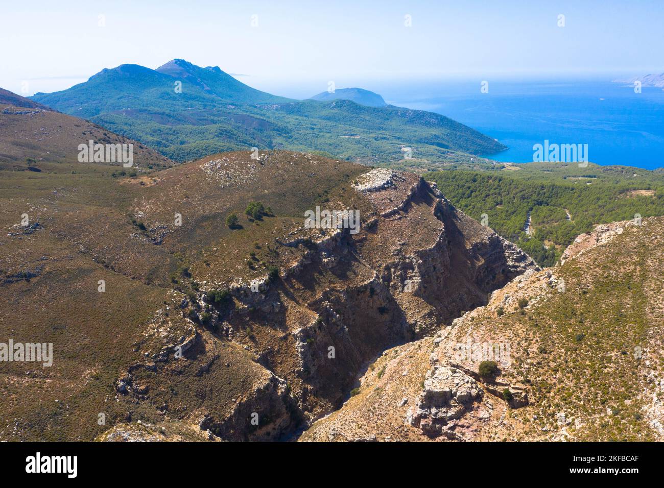 Aerial view of Jacobs Canyon. Brown massive stones and rocks in ...