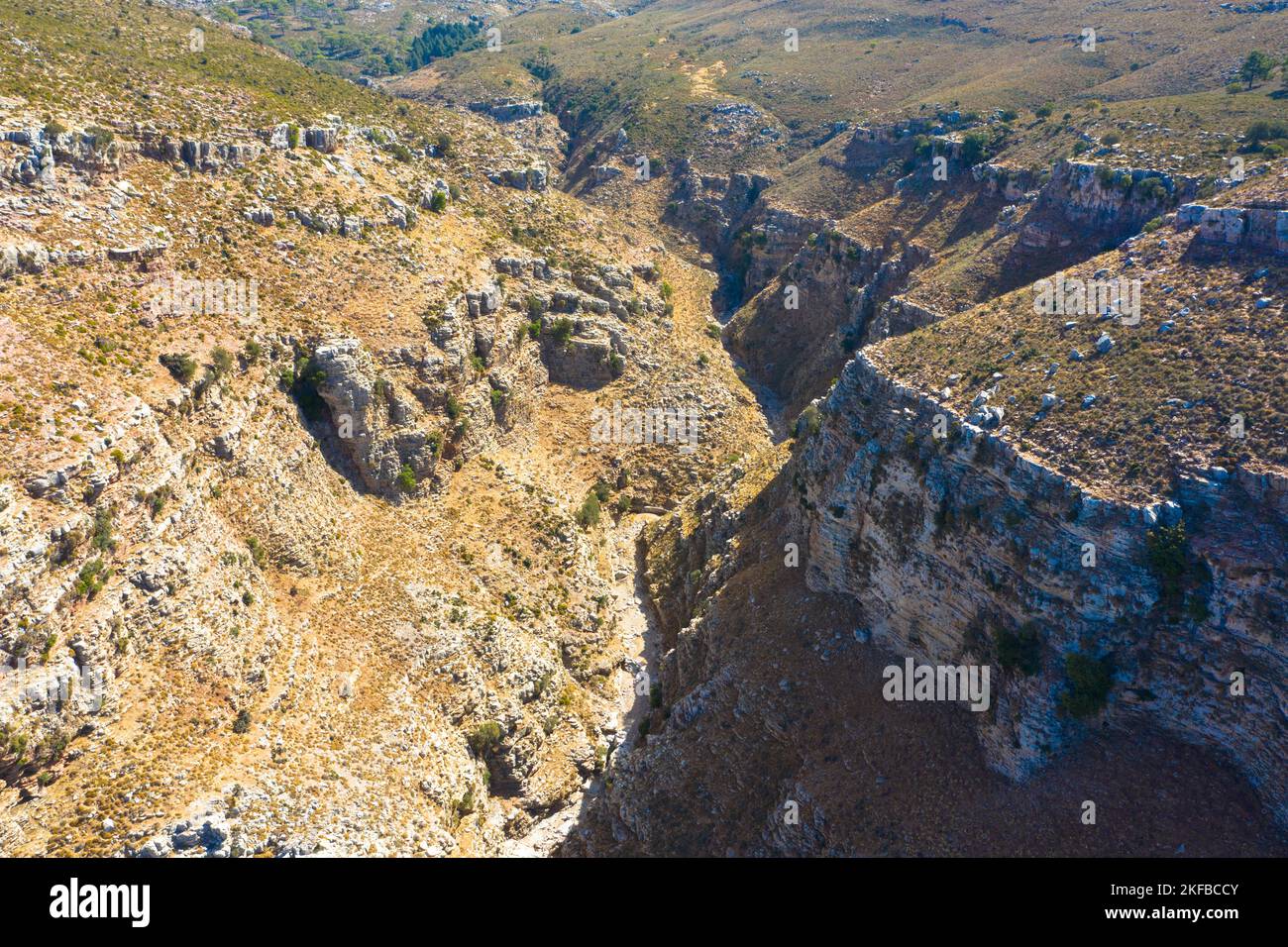 Aerial view of Jacobs Canyon. Brown massive stones and rocks in ...