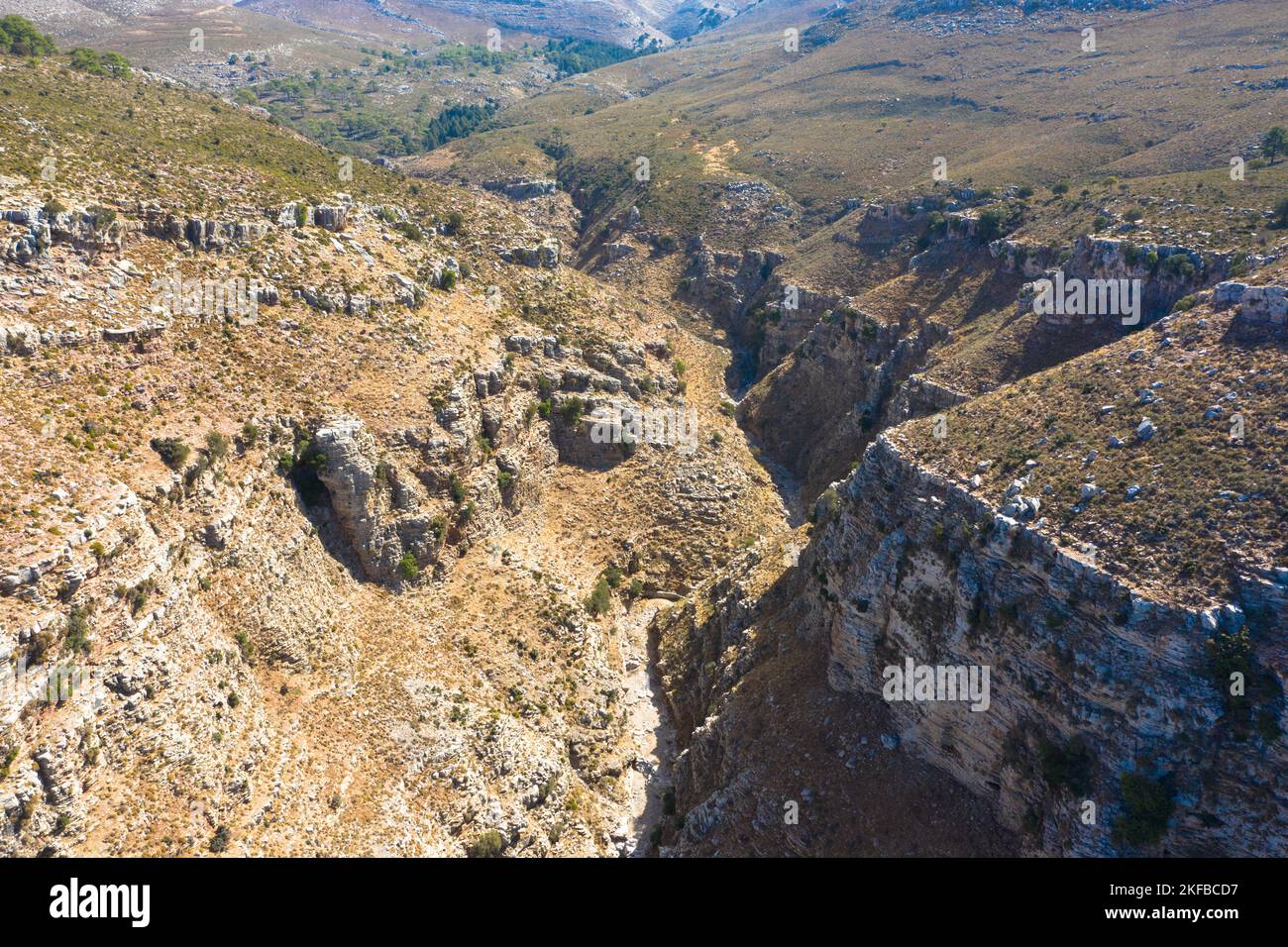 Aerial view of Jacobs Canyon. Brown massive stones and rocks in ...