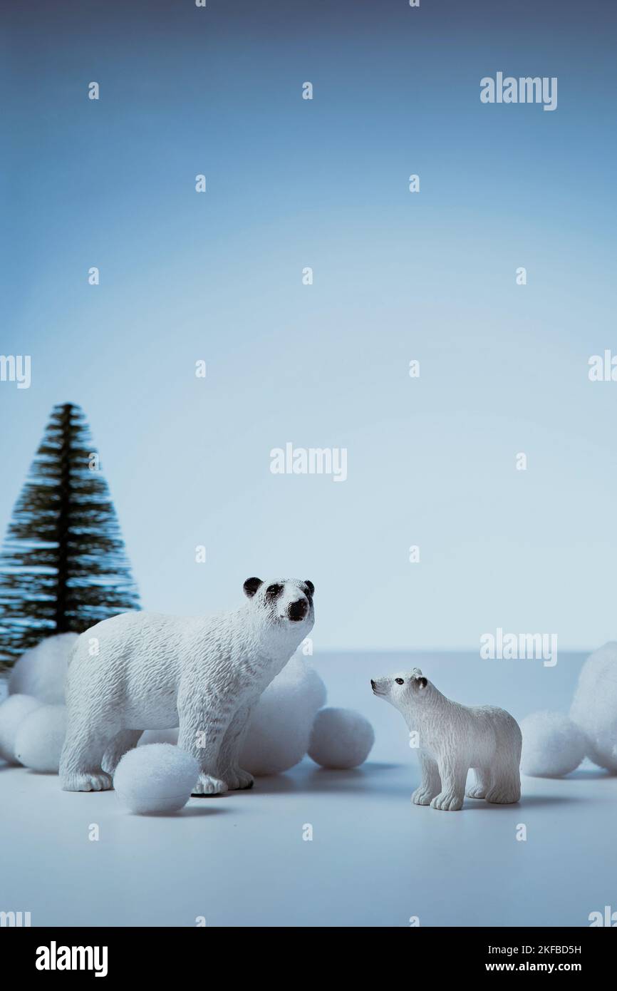 Abstract minimal winter background, polar bears in winter forest ...