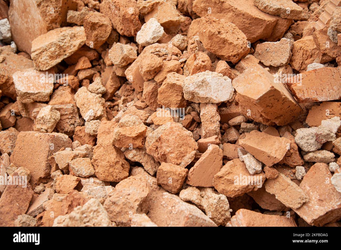 Shattered, broken Red clay Ceramic Bricks, construction waste after ...