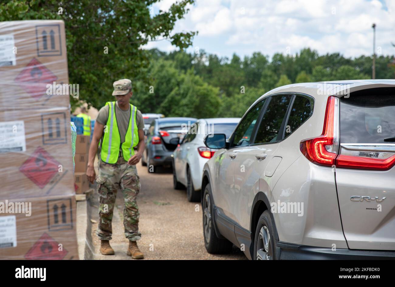 A Mississippi National Guard Soldier awaits the next car at Northwest ...