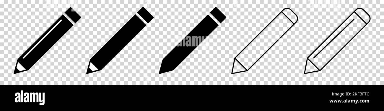 Pencil icons. Black pictogram illustration isolated on transparent ...