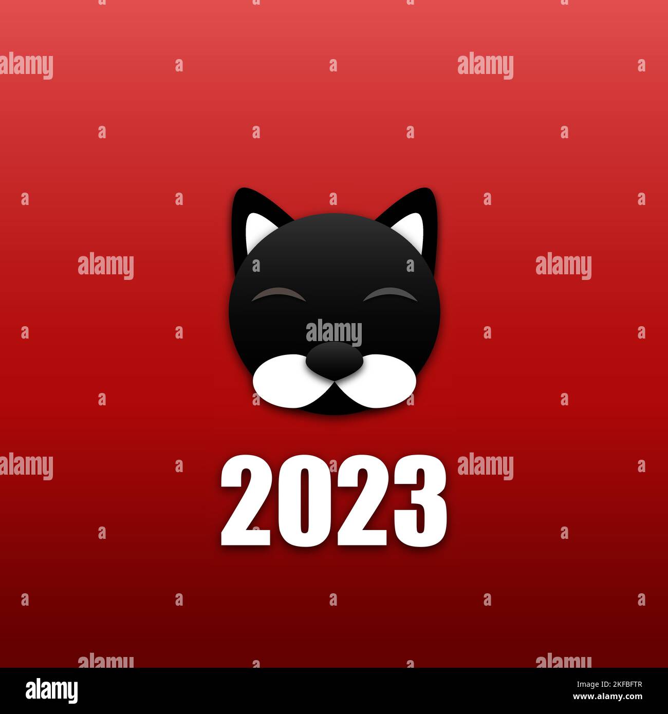 muzzle of a black cat. new year 2023. Eastern. vector Stock Vector ...