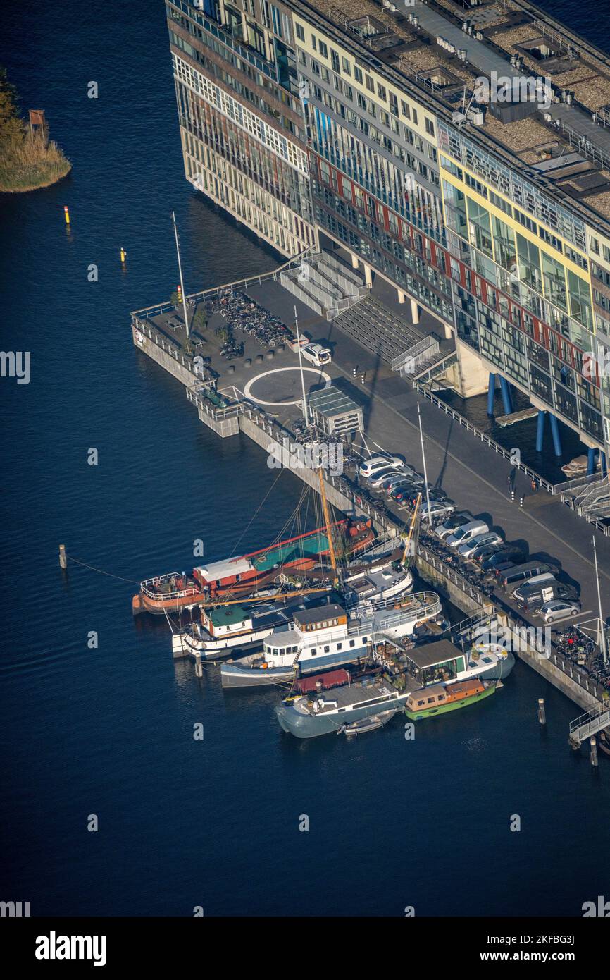Aerial of Inner city of Amsterdam with sailingboats The Netherlands ...