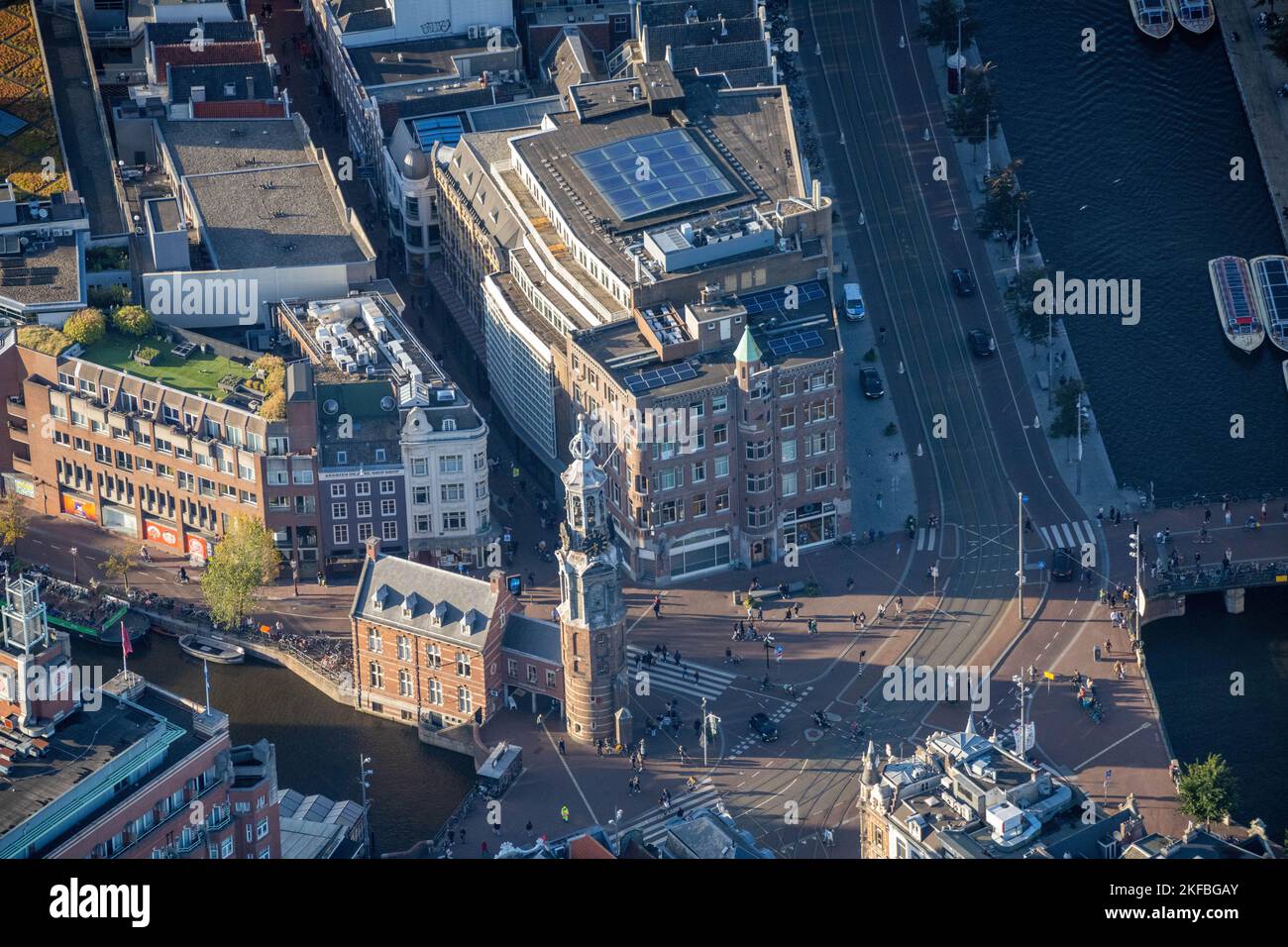 Aerial of Inner city with the Munttoren, Amsterdam The Netherlands ...