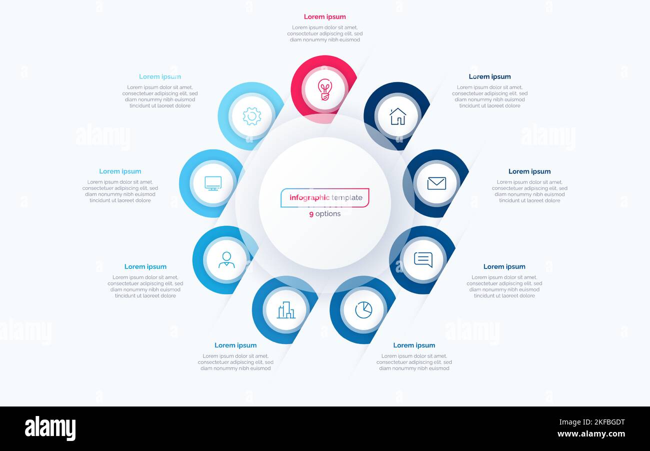 Nine option circle infographic design template. Vector illustration ...