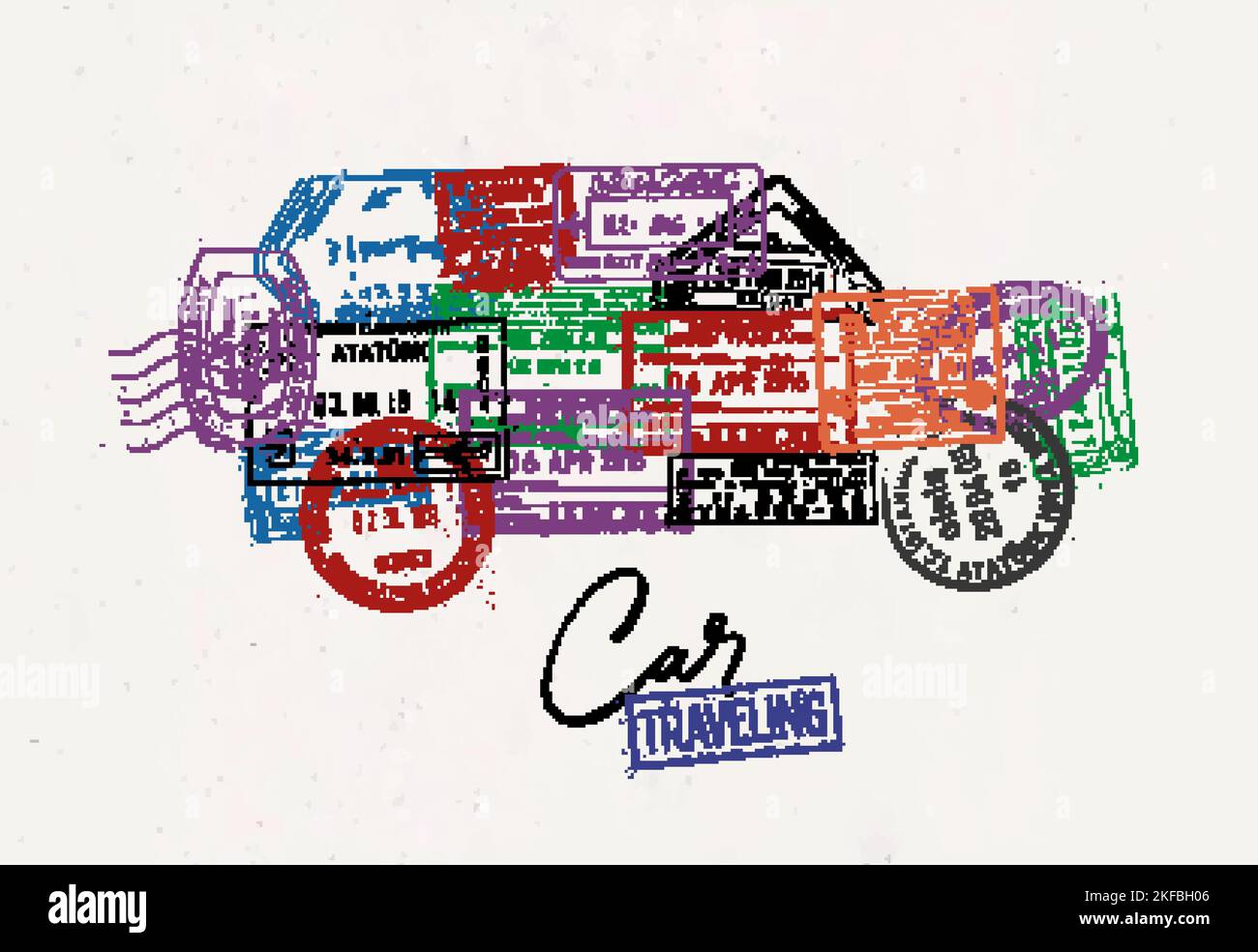 Car made from a passport stamps different countries poster style Stock ...