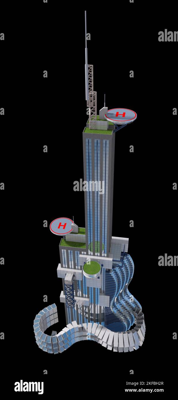 Skyscraper architecture with helipads for science fiction and futuristic backgrounds. The ...