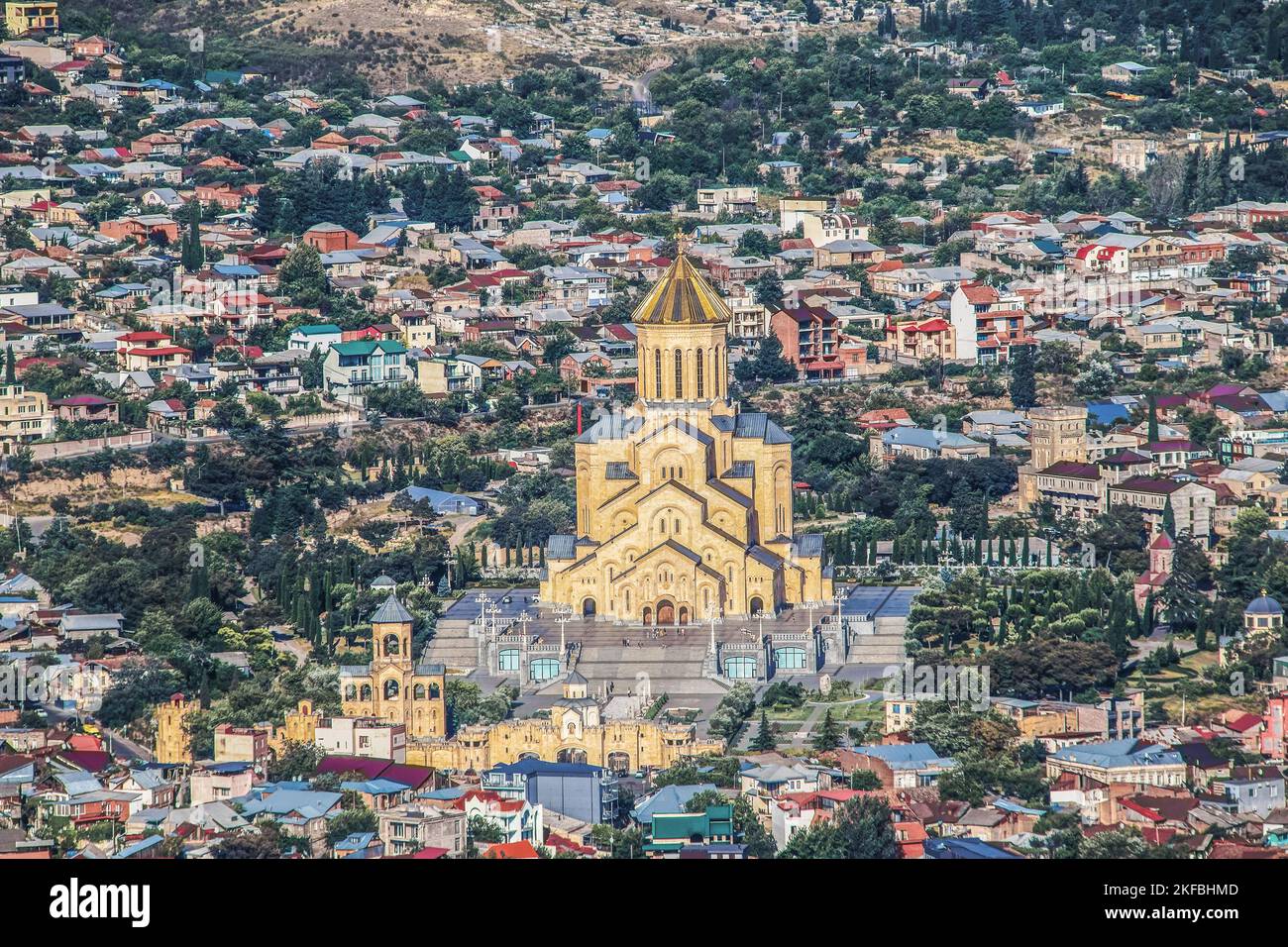 Holy Trinity Cathedral of Tbilisi Georgia in city panorama - taken from ...
