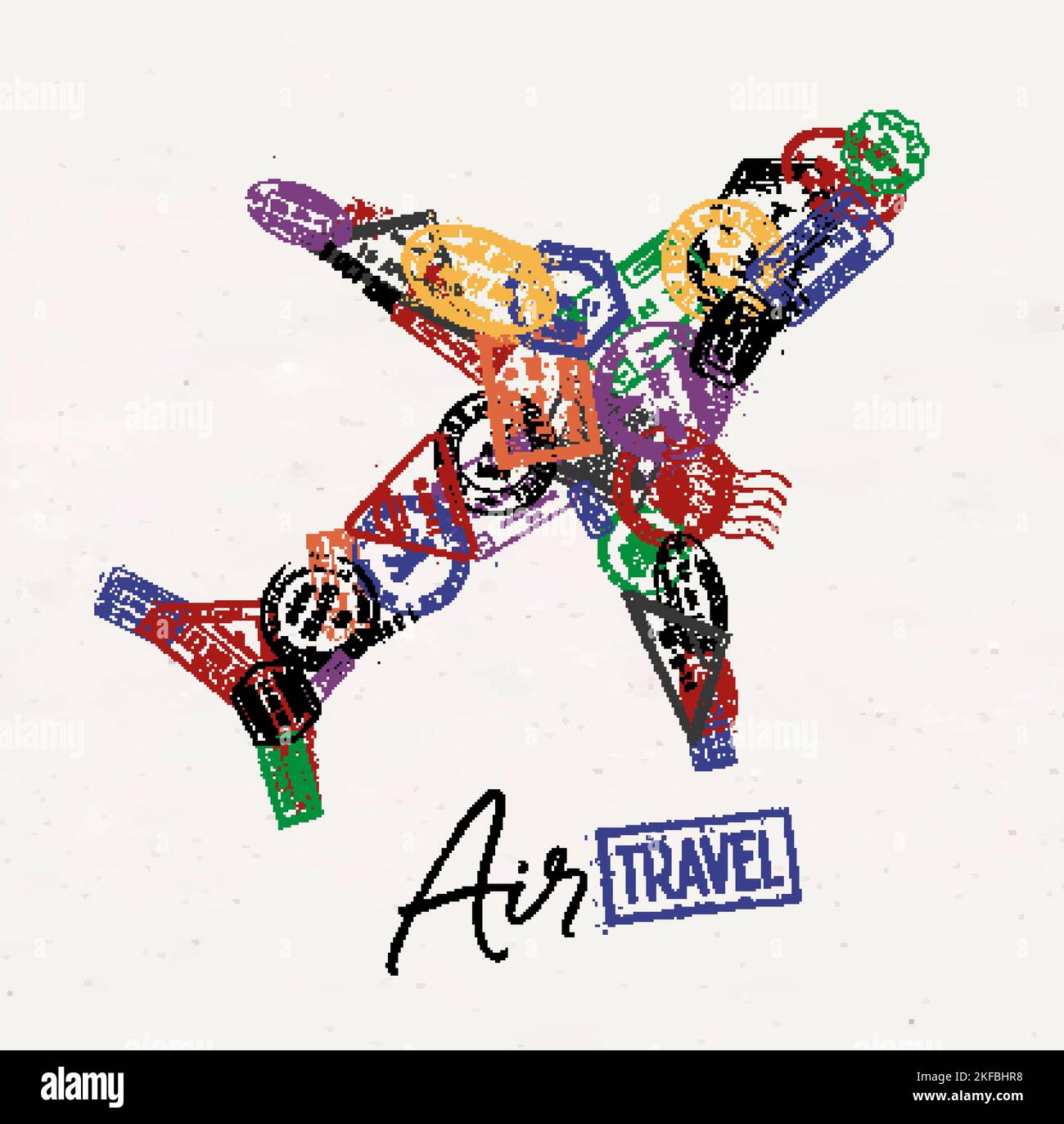Airplane made from a passport stamps different countries with lettering ...