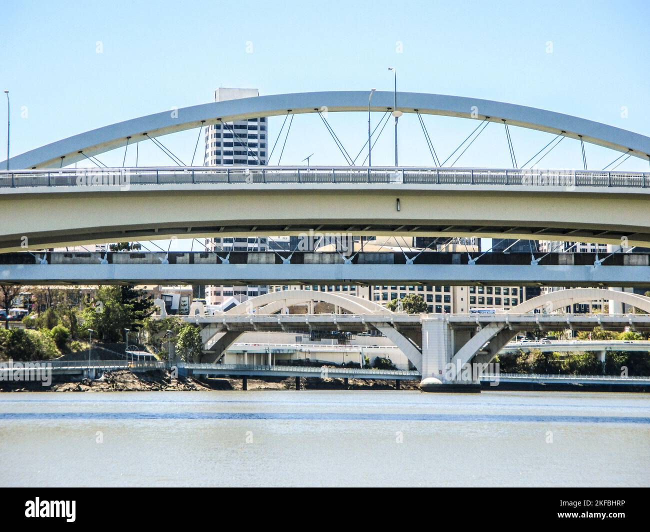 Layers of bridges across the river that runs through the Central ...