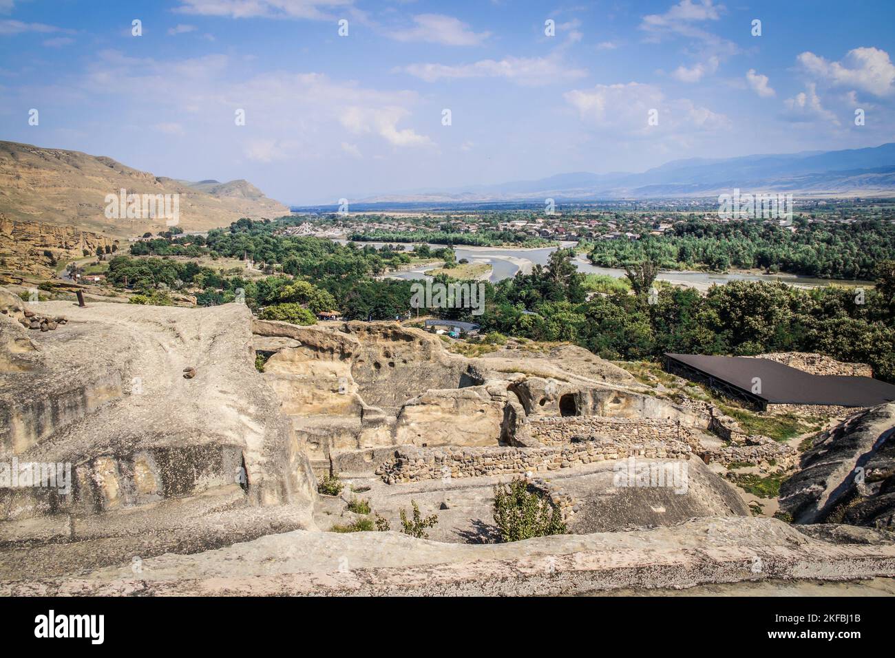 Looking out over the Mtkvari River from prehistoric Uplistsikhe cave ...