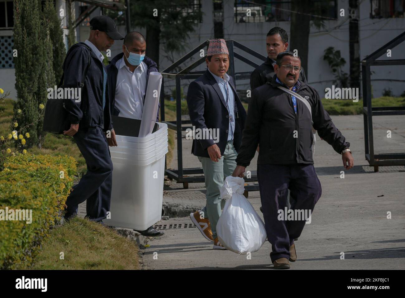 On November.17,2022 in Kathmandu, Nepal. Polling officials reveives the ...