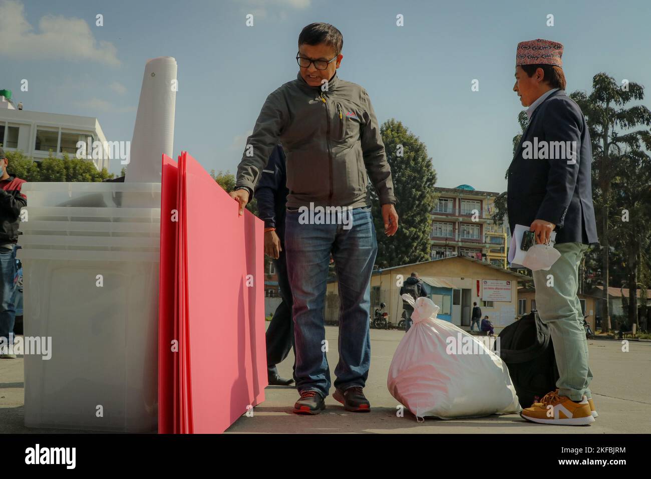 On November.17,2022 in Kathmandu, Nepal. Polling officials reveives the ...