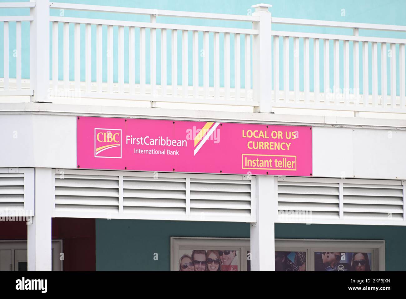Sign over the door to the First Caribbean International Bank along Bay ...